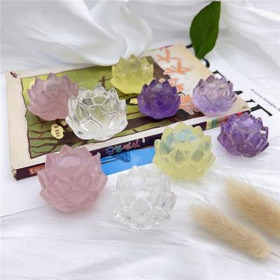 天然水晶莲花晶体通透原石手工打磨莲花摆件球座收纳摆放球形饰品