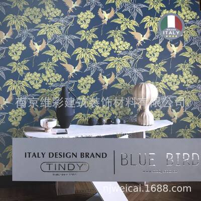 国产依拜天谛TINDY新中式提花无缝墙布壁布青鸟BLUEBIRD
