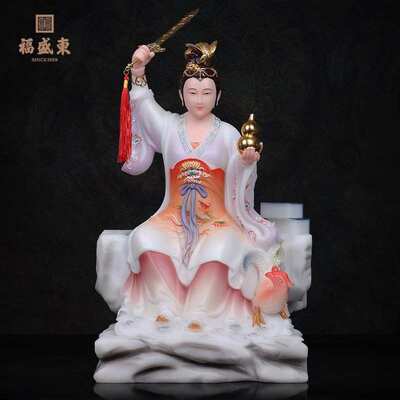 福盛东仿汉白玉彩绘九天玄女像家用供奉九天圣母天尊娘娘神像摆件