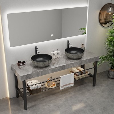 免打孔酒店浴室柜组合公共厕所洗手池双盆卫生间双人洗脸盆洗漱台