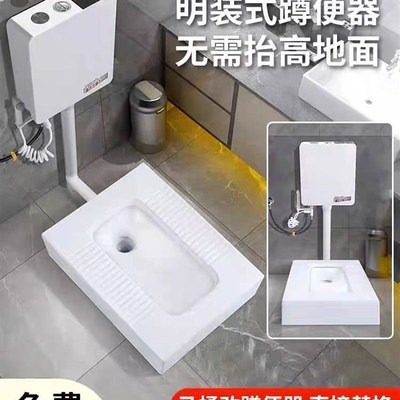 明装一体陶瓷加宽马桶坐便器改蹲便器台式免砌台冲水箱防臭蹲厕