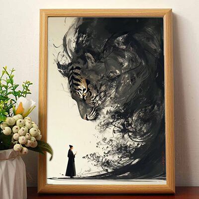 心有猛虎桌面日常办公室桌面摆放有框摆件挂画木质装饰画画挂墙壁