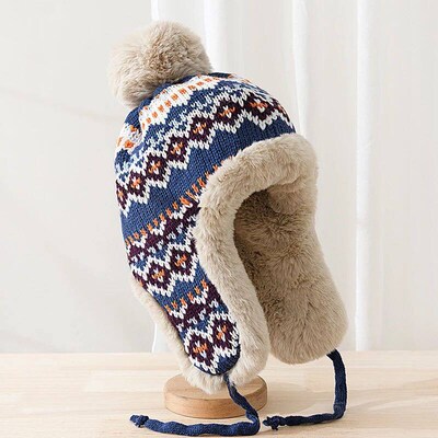 HT4110 Russian Cap Men Women Knitted Trapper Earflap Ski Cap