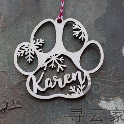 定制新年圣诞挂饰erry Csas礼物雪花狗狗爪印名字牌