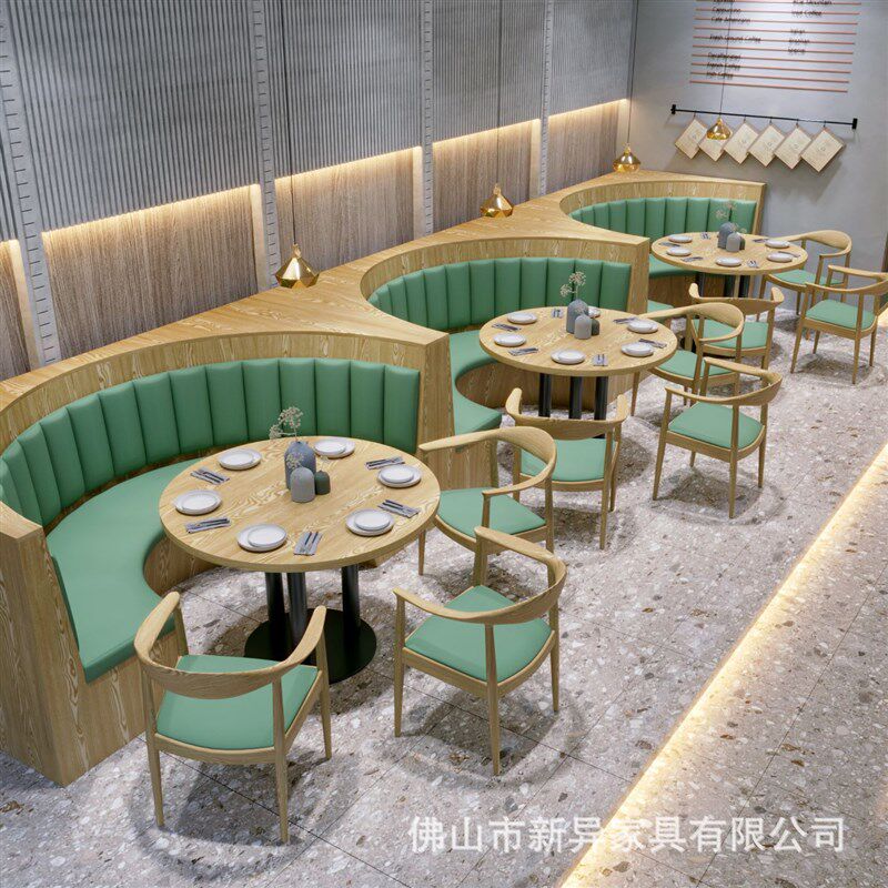简约奶茶店桌椅组合小吃店卡座沙发甜品咖啡厅汉堡店餐厅靠墙软包