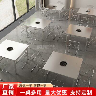 不锈钢折叠火锅桌加厚商用韩式烤肉桌烧烤桌户外一体式方桌圆形桌