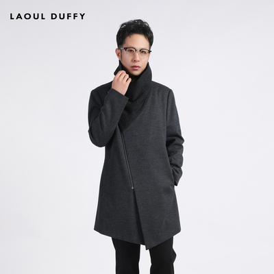 LAOUL DUFFY黑色羊绒中长款大衣男士冬季外套都市设计感DD16311A