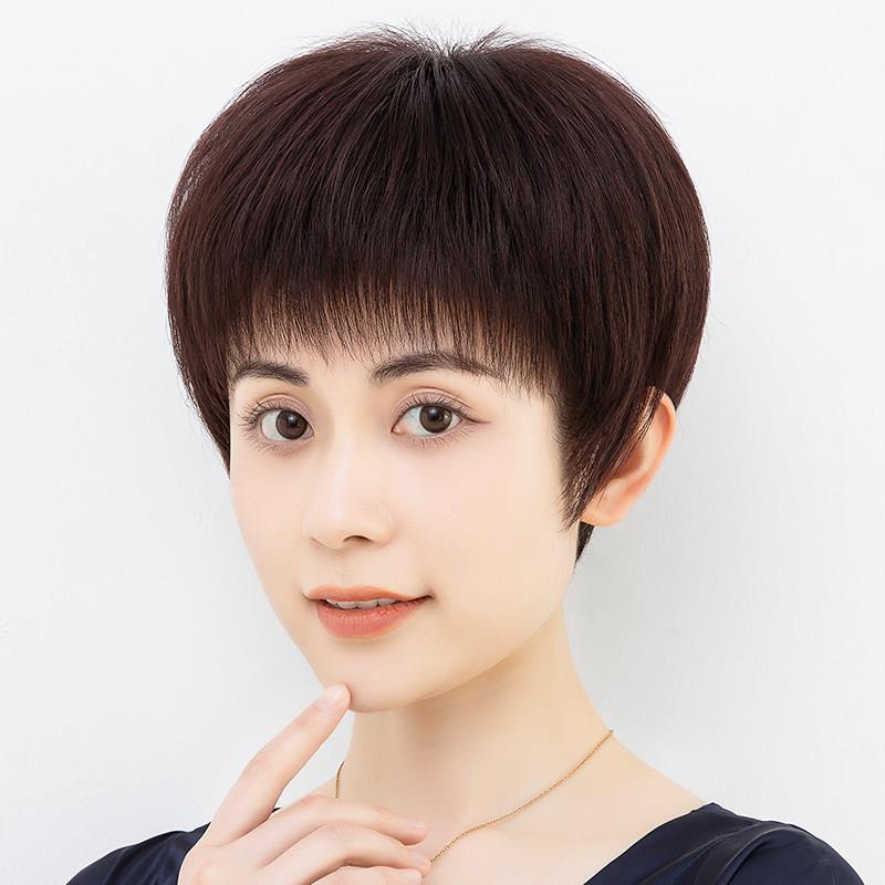 假发女短直发妈妈假发中老年女士假发真发全真人整顶发套自然夏季