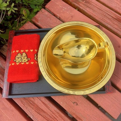 沃盥礼器中式婚庆道具金盆洗手礼明制汉婚礼道具仿铜净手盆舀水匜