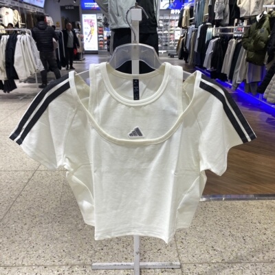 adidas三条纹修身运动短袖T恤