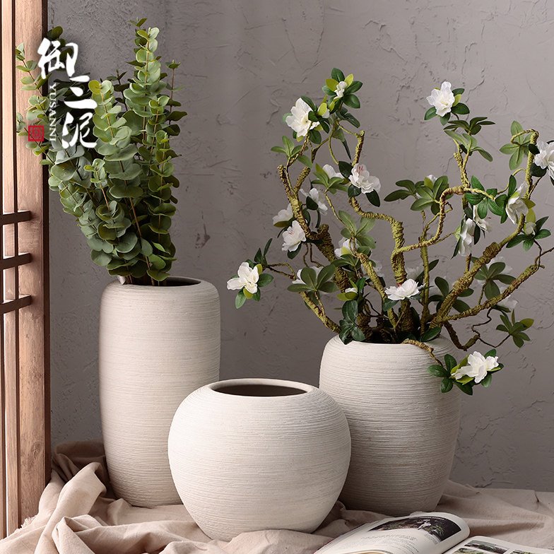 干花花瓶粗陶花盆手工陶瓷现代简约水培多肉北欧插花白色客厅摆件