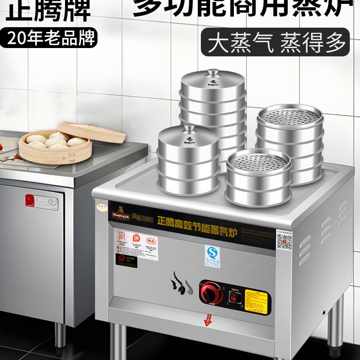 正腾新型商用三孔四孔多功能蒸包炉纯电煤气蒸炉摆摊点心小笼包