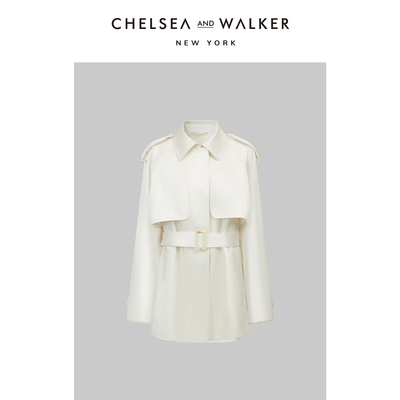 Chelsea and Walker重磅白色真丝羊毛可拆卸高级感风衣外套春款女