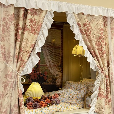 简单点宿舍法式床l帘u型轨道大学生寝室上下铺蚊帐强遮光隐私帘子