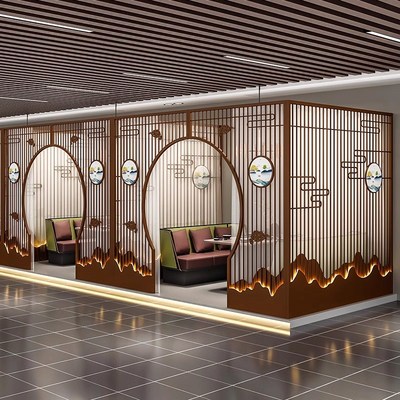 新中式餐厅卡座包间隔断屏风茶楼雅座火锅烧烤店饭店包Z房月底拱