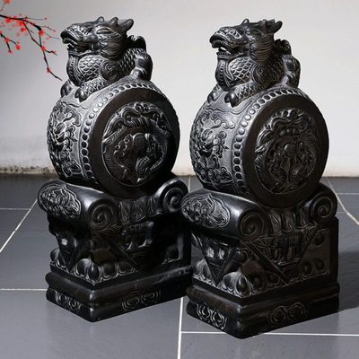 石雕门墩抱鼓石一对青石仿古大象石鼓貔貅麒麟家用庭院门口摆件