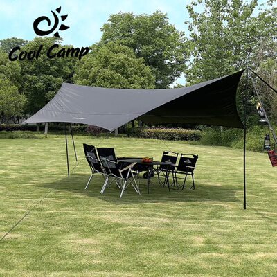 高品质户外露营蝶形天幕300D格纹黑胶天幕防水PU5000MM全遮光凉棚