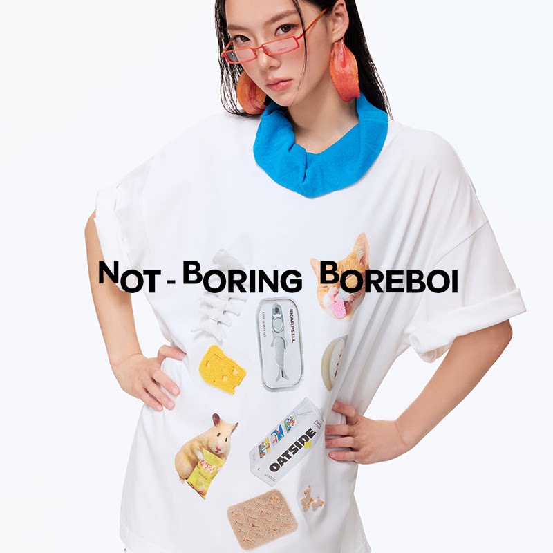 NB B丨趣味立体鱼骨短袖T 宽松显瘦精梳棉混纺T恤 百搭圆领上衣