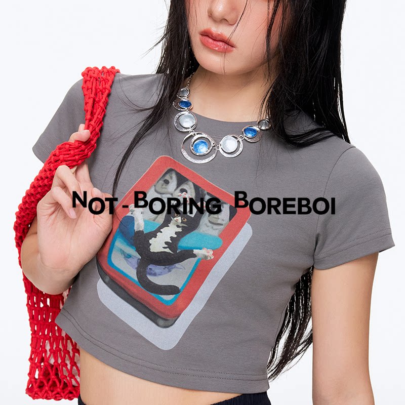 NB B丨美式小飞袖T 显瘦撞色印花 精梳棉混纺修身齐腰T恤百搭圆领