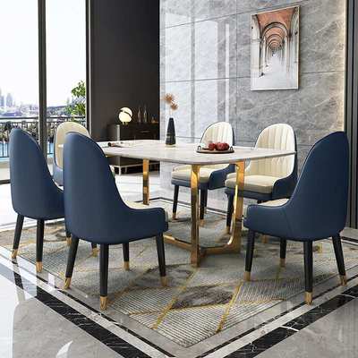 北欧大理石餐桌椅组合家用小户型吃饭桌子长方形轻奢餐桌一桌6椅