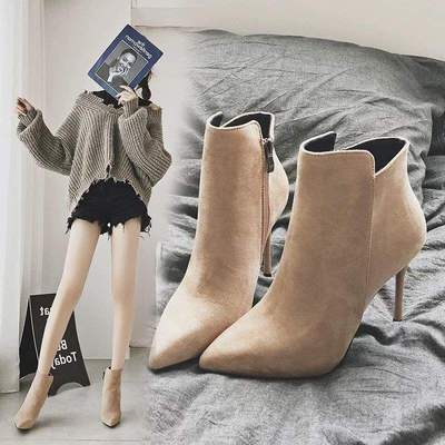 2025秋冬季新款韩版高跟小短靴女春秋单靴百搭细跟尖头网红瘦瘦靴