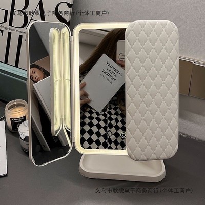 恩奈LED化妆镜子台式带灯折叠放大网红宿舍桌面美妆卧室梳妆镜女