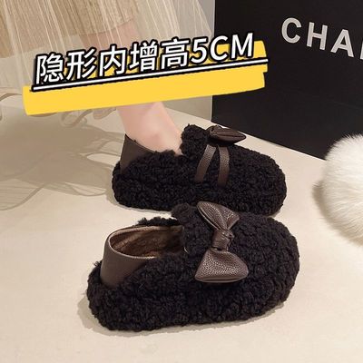 羊羔毛豆豆棉鞋女冬季加绒厚底棉鞋2025新款网红一脚蹬毛毛鞋