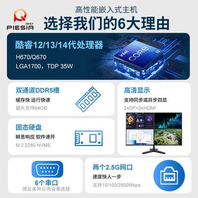 派勤工控机12/13/14代6串口4扩展自动化工业一体机视觉检测电脑