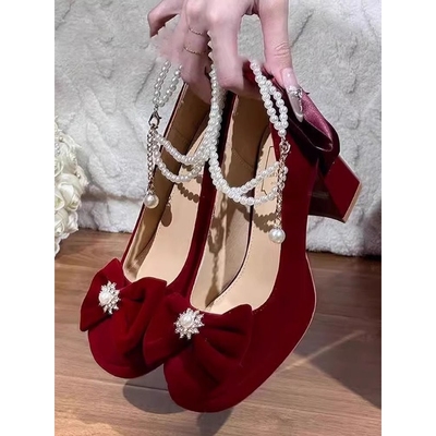 红色婚鞋女高跟秀禾婚纱两穿2025新款小众新娘鞋孕妇不累脚敬酒