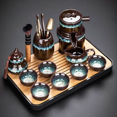 窑变全半自动茶具套装家用懒人石磨泡茶壶整套陶瓷功夫茶杯冲茶器