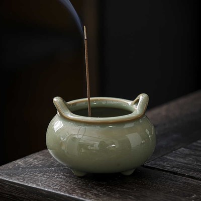 陶瓷香炉双耳打篆香熏炉家用宣德炉供奉用品室内书房茶道香插摆件