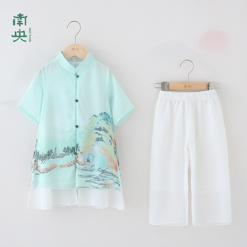 男童古装汉服夏季薄款男孩中国风国学服装儿童唐装短袖套装亲子装