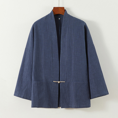 春秋中式盘扣宽袖子唐装披风外套对襟短打汉服套装男棉麻道袍古装