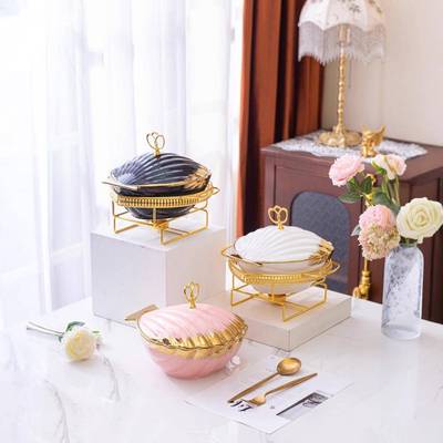 casserole金色贝壳烤盘陶瓷创意烤盘加热干贝壳汤锅bakeware