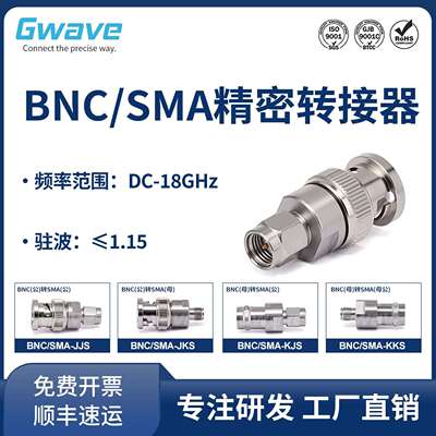 谷波互连BNC-SMA转接器不锈钢 DC-18GHz BNC/SMA-JJS/JKS/KJS/KKS