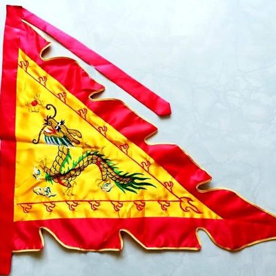 刺绣三角旗 令旗双面绣龙旗凤旗 龙凤旗双面刺绣1米龙凤令旗黄色