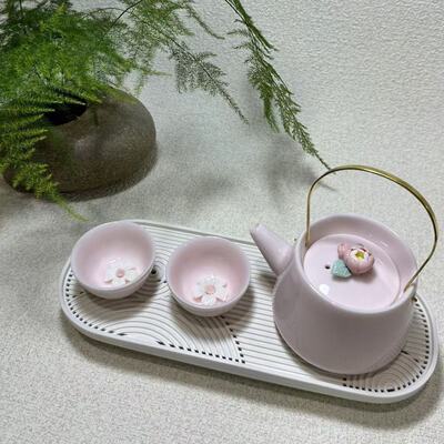 一人独饮小茶具粉色捏花提梁壶功夫茶具套装一壶四杯带茶盘小套女