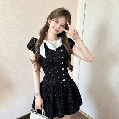 波点千金甜美法式波点连衣裙夏日小众设计新款收腰显瘦连衣裙女
