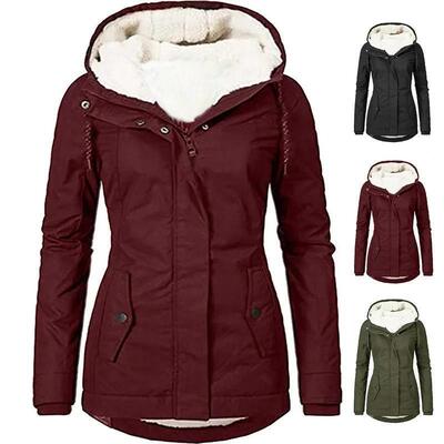2025 Hooded Women Splice Zipper Coats Loose Casual Pockets