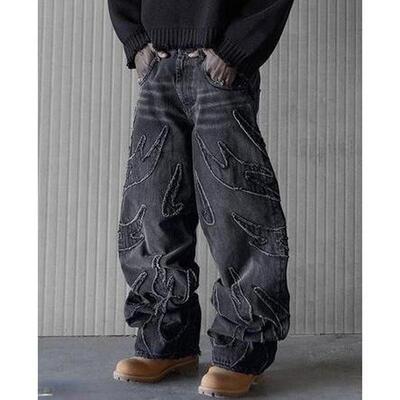 Baggy Jeans for Men Y2k Hip Hop Distressed Retro Black