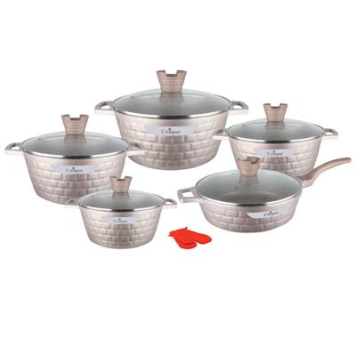unique钻块12PCS锅具不粘汤锅煎锅套装铝合金压铸锅麦饭石套锅pot