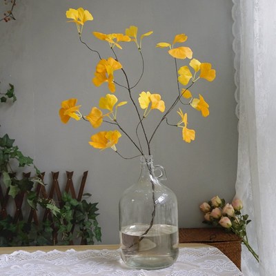 仿真银杏叶树枝秋天装饰花布景造树落叶绢布绿植工程花艺干花摆件