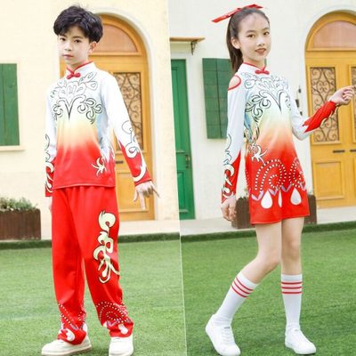 新款儿童啦啦操中国风啦啦操男女足球宝贝校园啦啦队团体操比赛服