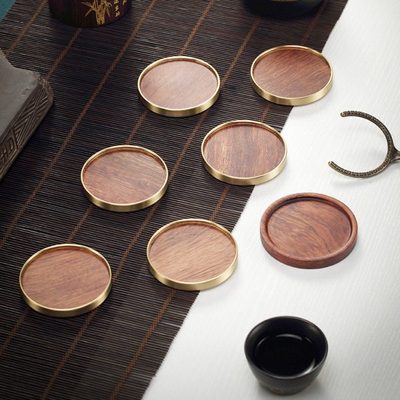 享福铜木茶杯垫铜质功夫茶具配件黑檀创意实木隔热垫杯垫茶杯托子