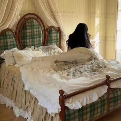 法式复古老巴黎实木床做旧双人床小户型卧室床布艺轻奢1.8米婚床