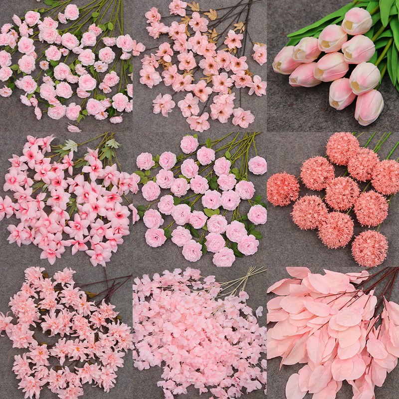 艺0枝装花色系彷真花材婚庆绢花 花排插花舞台装饰粉1婚礼堂假花