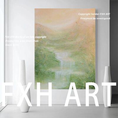 FXH.流水生财系列《青山碧水》手绘油画高级肌理客厅玄关装饰挂画