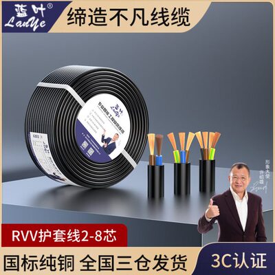 蓝叶 纯铜国标电线电缆RVV3芯*0.5平方3芯电源线多芯控制线护套线