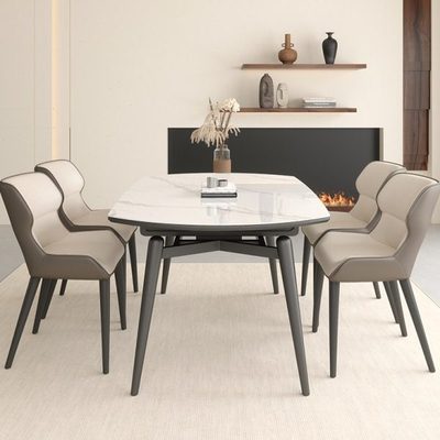 岩板餐桌实木可伸缩方圆两用小户型现代简约轻奢圆形可折叠省空间