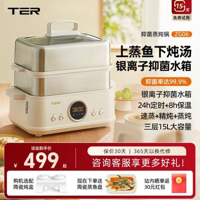 TER不锈钢电蒸锅家用多功能大容量蒸炖一体锅多层蒸箱小型蒸汽锅